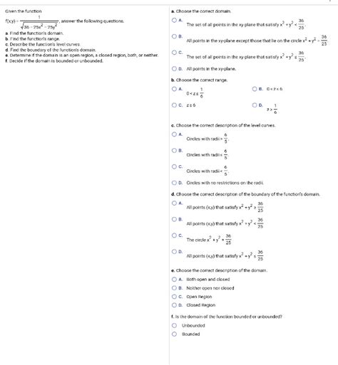 Solved Given The Function A Choose The Correct Domain The Chegg Com