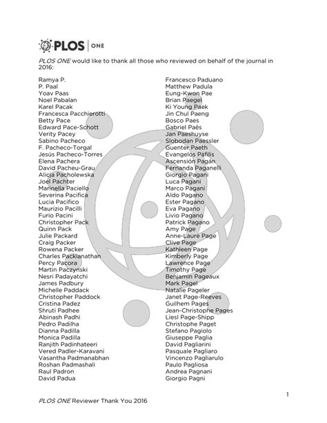Pdf 2017 Plos One 2016 Reviewer And Editorial Board Thank You Plos