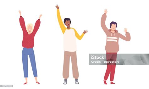 흥분 남자와 여자 와 함께 제기 손 응원 에 대 한 뭔가 벡터 세트 긍정적인 감정 표현에 대한 스톡 벡터 아트 및 기타 이미지 긍정적인 감정 표현 남자 만짐 Istock