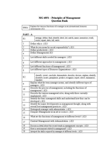 Question Bank Mg 6851 Pom K2 Level Co Pdf Leadership Business
