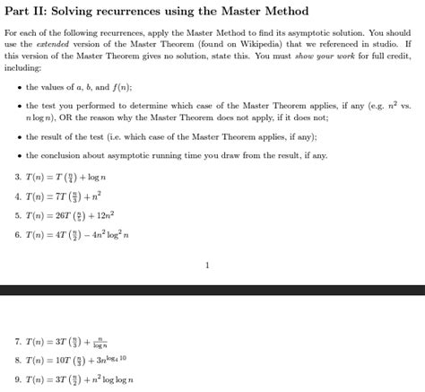 Solved Part Ii Solving Recurrences Using The Master