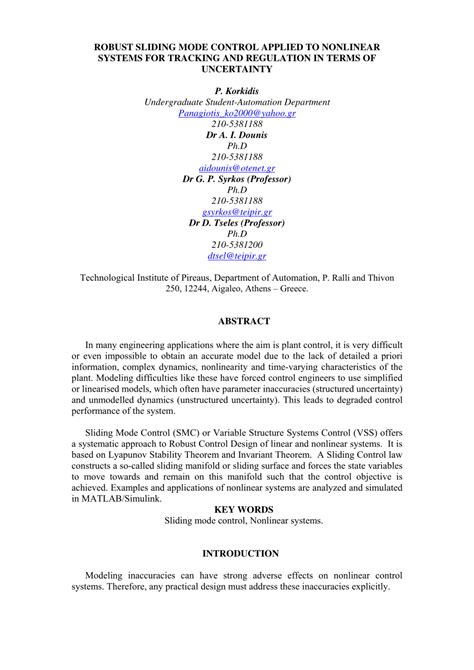 Pdf Robust Sliding Mode Control Applied To Nonlinear Systems For