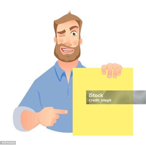 남자가 들고 빈 배너 배너를 가리키는 사업가 윙크 벡터 일러스트 레이 션 세트 가리키기에 대한 스톡 벡터 아트 및 기타 이미지 가리키기 공란 남성 Istock
