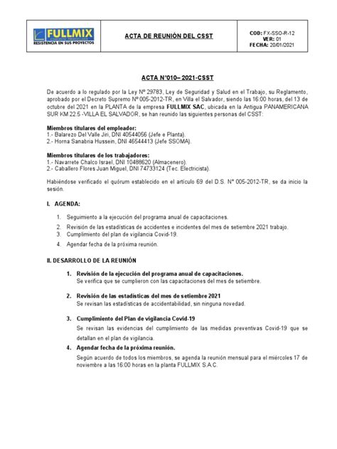 Fullmix Acta 010 2021 Csst Pdf Gobierno