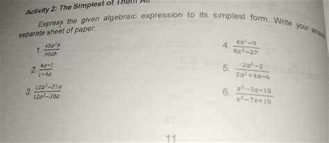 solved activity 2 the simplest of them al express the given algebraic