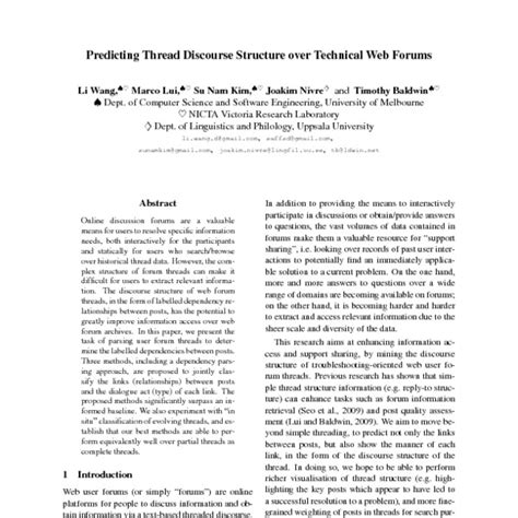 Predicting Thread Discourse Structure Over Technical Web Forums Acl