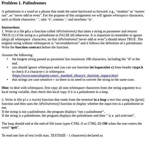 Solved Problem 1 Palindromes A Palindrome Is A Word Or A