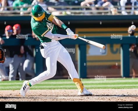 Mesa Arizona Athletics Right Fielder Henry Bolte 33 Gets A Hit