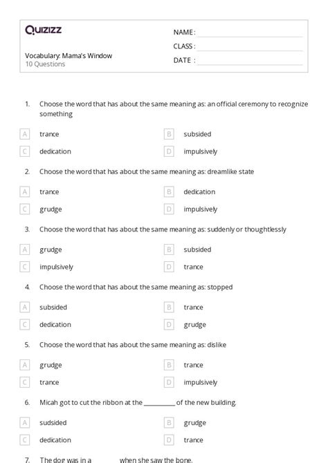 50 vocabulary worksheets on quizizz free and printable