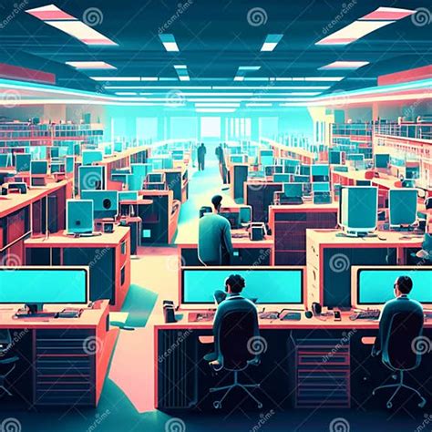 3d Rendering Of A Computer Room In An Office With People Silhouettes Generative Ai Stock