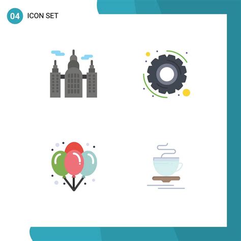 Group Of 4 Modern Flat Icons Set For Building Night Gear Balloons Cup