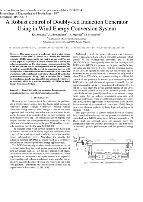 Pdf A Robust Control Of Doubly Fed Induction Generator Using In Wind