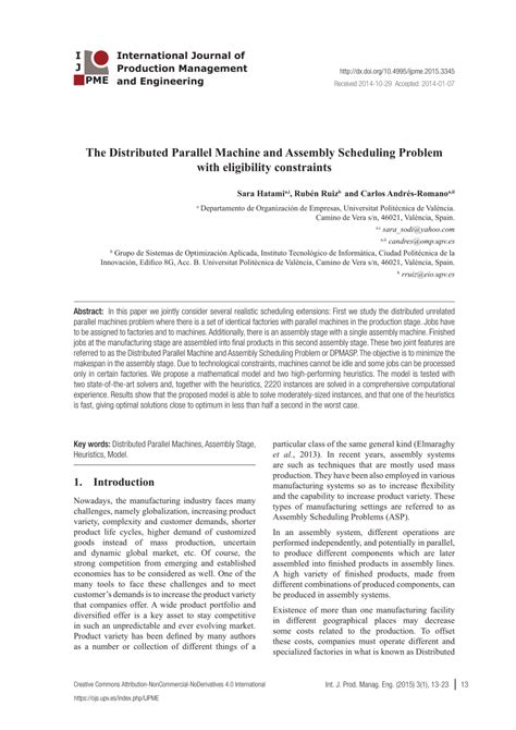 Pdf The Distributed Assembly Parallel Machine Scheduling Problem With