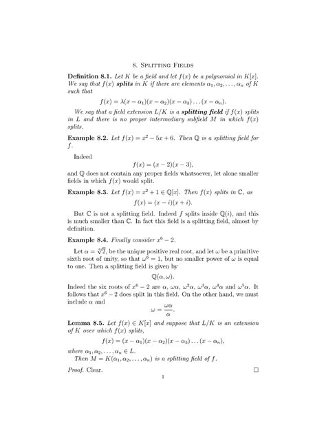 l 8 it s lecture notes splitting fields definition 8 1 a field and