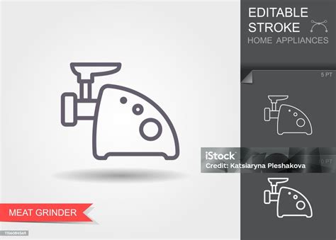 고기 분쇄기 편집 가능한 스트로크가 있는 윤곽선 아이콘입니다 그림자가 있는 가전제품의 선형 심볼 가정 생활에 대한 스톡 벡터