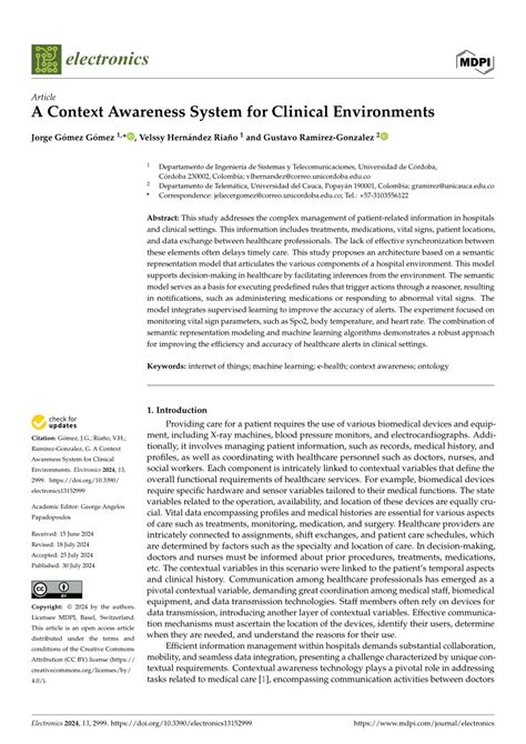 Pdf A Context Awareness System For Clinical Environments