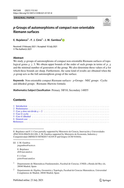 Pdf P Groups Of Automorphisms Of Compact Non Orientable Riemann Surfaces