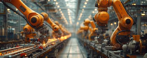 Ai Generated Advanced Robotic Assembly Lines In A Vast Industrial Factory Illuminated By The