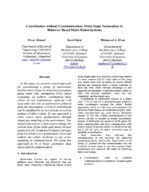 Pdf Coordination Without Communication Finite State Automation In Behavior Based Multi Robot
