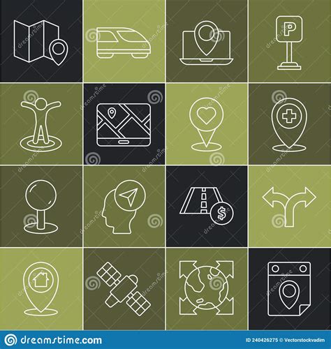 Set Line Travel Planning Calendar Road Traffic Sign Location With Cross Hospital Laptop