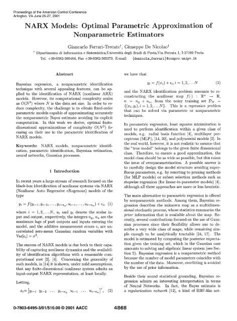 Narx Models Optimal Parametric Approximation Of Inria