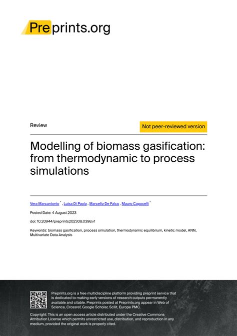 Pdf Modelling Of Biomass Gasification From Thermodynamic To Process