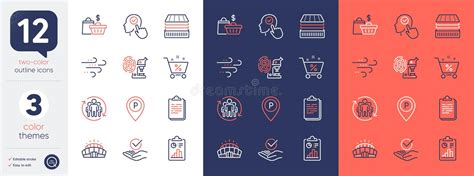 Set Of Sale Bags Report And Deluxe Mattress Line Icons For Design Vector Stock Vector