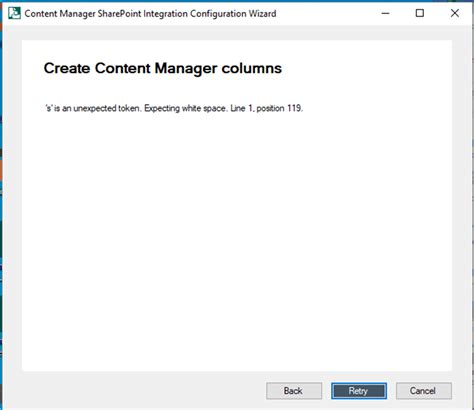 Sharepoint Integration Creating Content Manager Columns Error