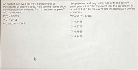 An Analyst Surveyed The Movie Preferences Of Suppose We Randomly Select
