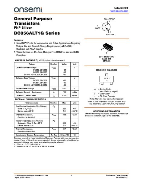 Bc856alt1g Datasheet Pdf General Purpose Transistors Onsemi