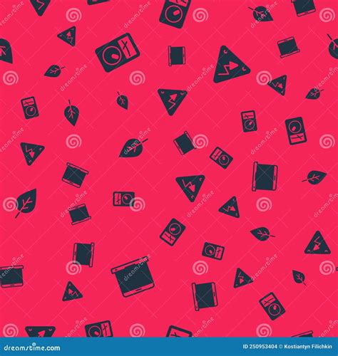 Set Laptop Ampere Meter Multimeter Leaf Eco Symbol And High Voltage On Seamless Pattern