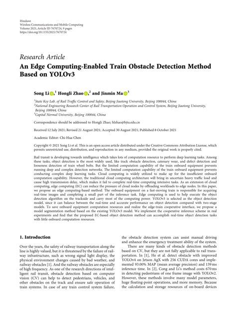 Pdf An Edge Computing Enabled Train Obstacle Detection Method Based