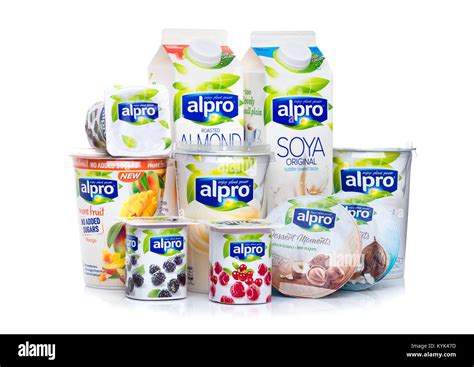 LONDON, UK - JANUARY 10, 2018: Alpro Soya milk and yogurt products on ...