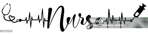 간호사 단어 검은 색 이름 쓰기 심장 박동 심전도 사랑 주사기와 청진기 간호사에 대한 스톡 벡터 아트 및 기타 이미지 Istock