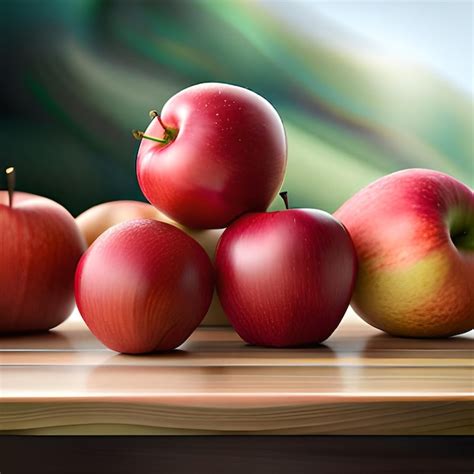 Premium Ai Image A Stack Of Red Apples On A Table With A Green