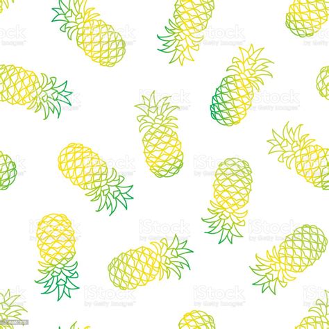 흰색 배경에 파인애플이있는 원활한 패턴 과일 벡터 일러스트레이션 과일에 대한 스톡 벡터 아트 및 기타 이미지 과일 귀여운