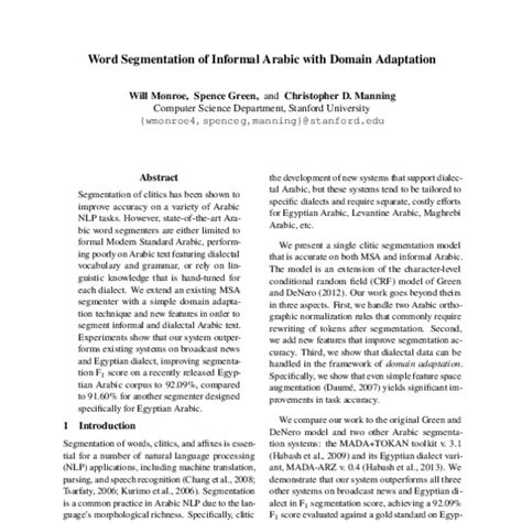 Word Segmentation Of Informal Arabic With Domain Adaptation Acl Anthology