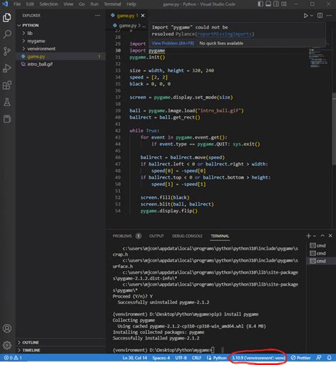 I Am Getting An Import Pygame Could Not Be Resolved Error In My