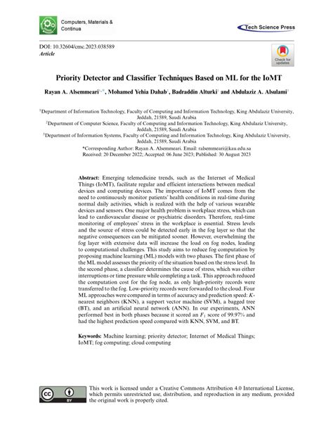 Pdf Priority Detector And Classifier Techniques Based On Ml For The Iomt