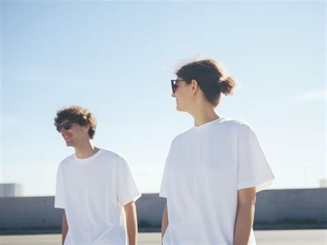 Premium AI Image A Couple Babefriend And Girlfriend Wearing Blank White Matching Tshirts Mockup