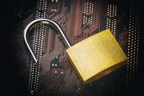 Opened Padlock On Computer Motherboard Internet Data Privacy Information Security Concept