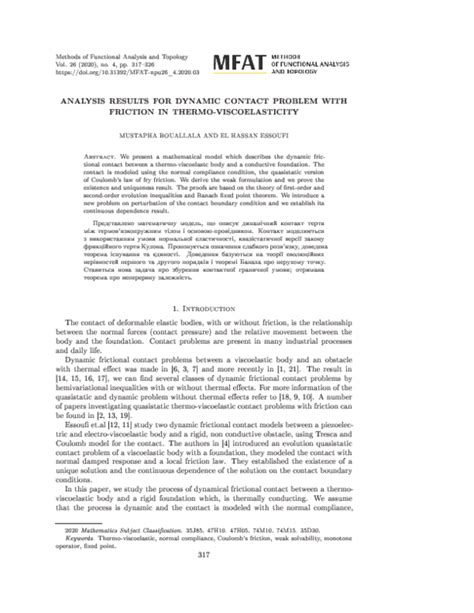 Pdf Analysis Results For Dynamic Contact Problem With Friction In Thermo Viscoelasticity