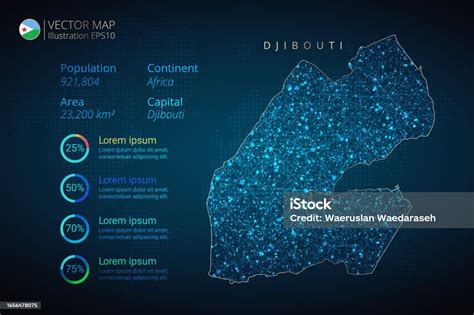 지부티 지도 인포그래픽 벡터 템플릿은 파란색 배경에 추상적인 기하학적 메쉬 다각형 조명 개념을 가지고 있다 다이어그램 그래프 프리젠테이션 및 차트를 위한 템플릿 0명에 대한
