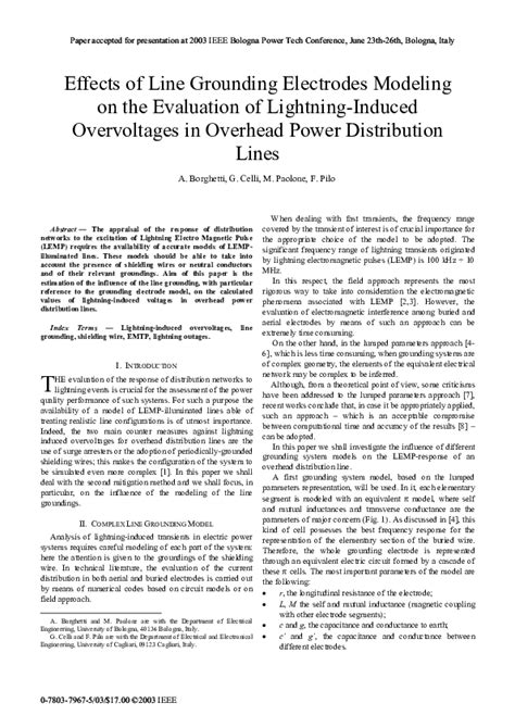 Pdf Effects Of Line Grounding Electrodes Modeling On The Evaluation