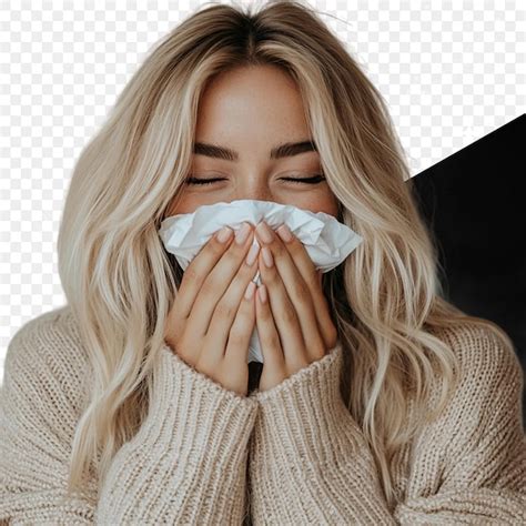 A Woman Covers Her Mouth With A Tissue Paper Over Her Mouth Premium