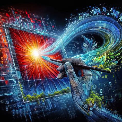 Abstract Technology Background With Robot Arm Digital Illustration 3d Rendering Generative Ai