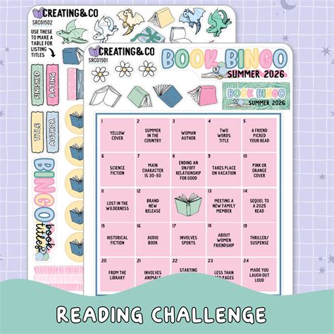 Dragon Isle Summer Book Bingo Reading Challenge Planner Sticker Set