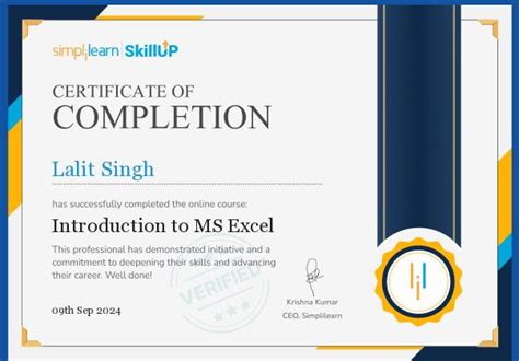 Completed Ms Excel Course At Skillup By Simplilearn Lalit Singh Bisht Posted On The Topic
