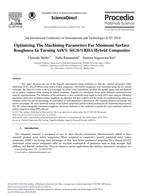 pdf optimizing the machining parameters for minimum surface roughness