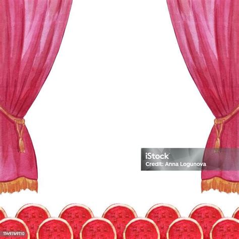 장면 커튼 수채화 프레임 서커스 극장 쇼 콘서트 그림 손으로 그린 수채화에 대한 스톡 벡터 아트 및 기타 이미지 수채화 Theatrical Performance 커튼